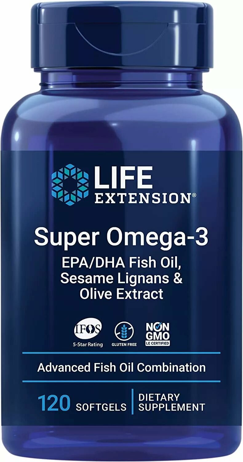 Омега 3, рыбий жир, Life Extension, Super Omega-3, 120 капсул