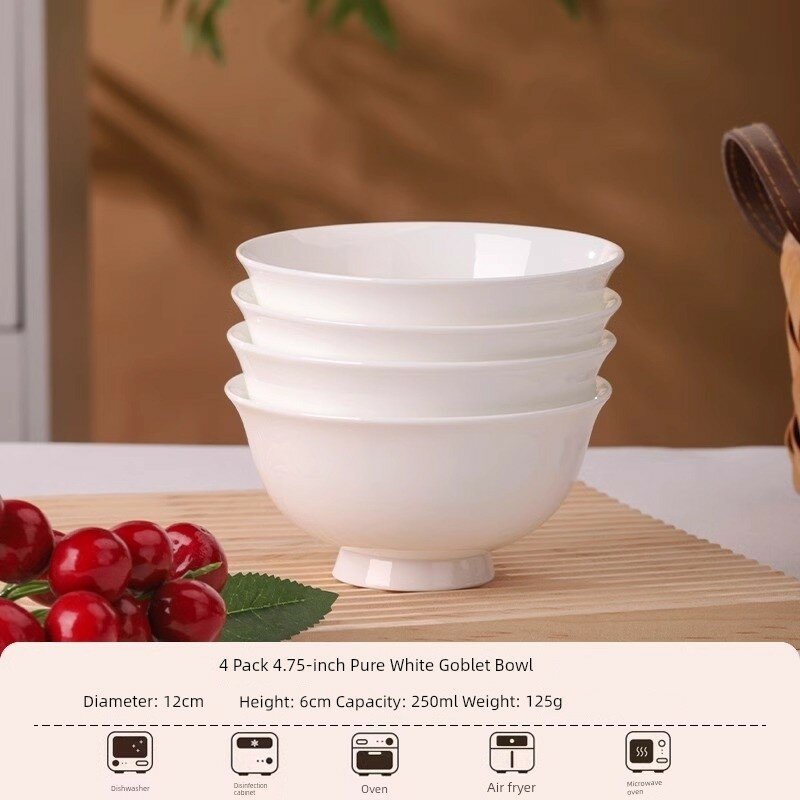 Высококачественная чаша из чистого белого фарфора без свинца для домашнего использования, чаша для риса, чаша для каш,