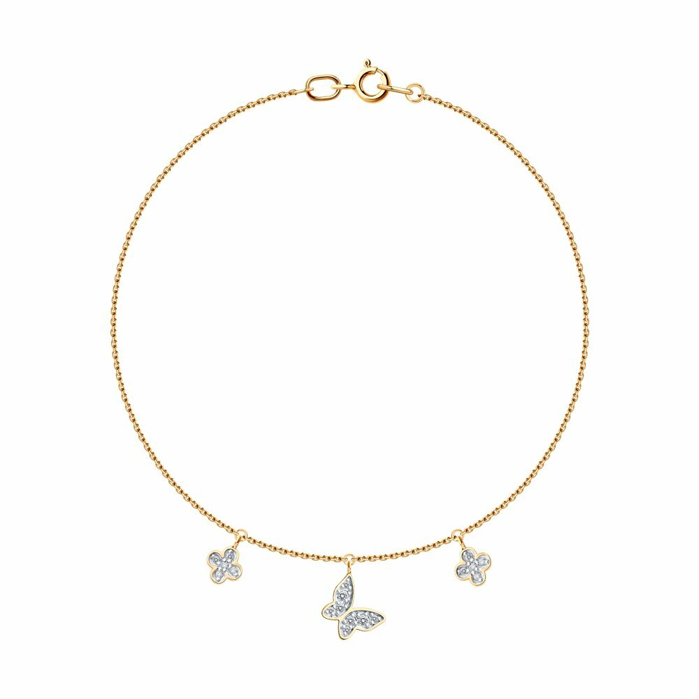 Браслет, красное золото, 585 проба, фианит