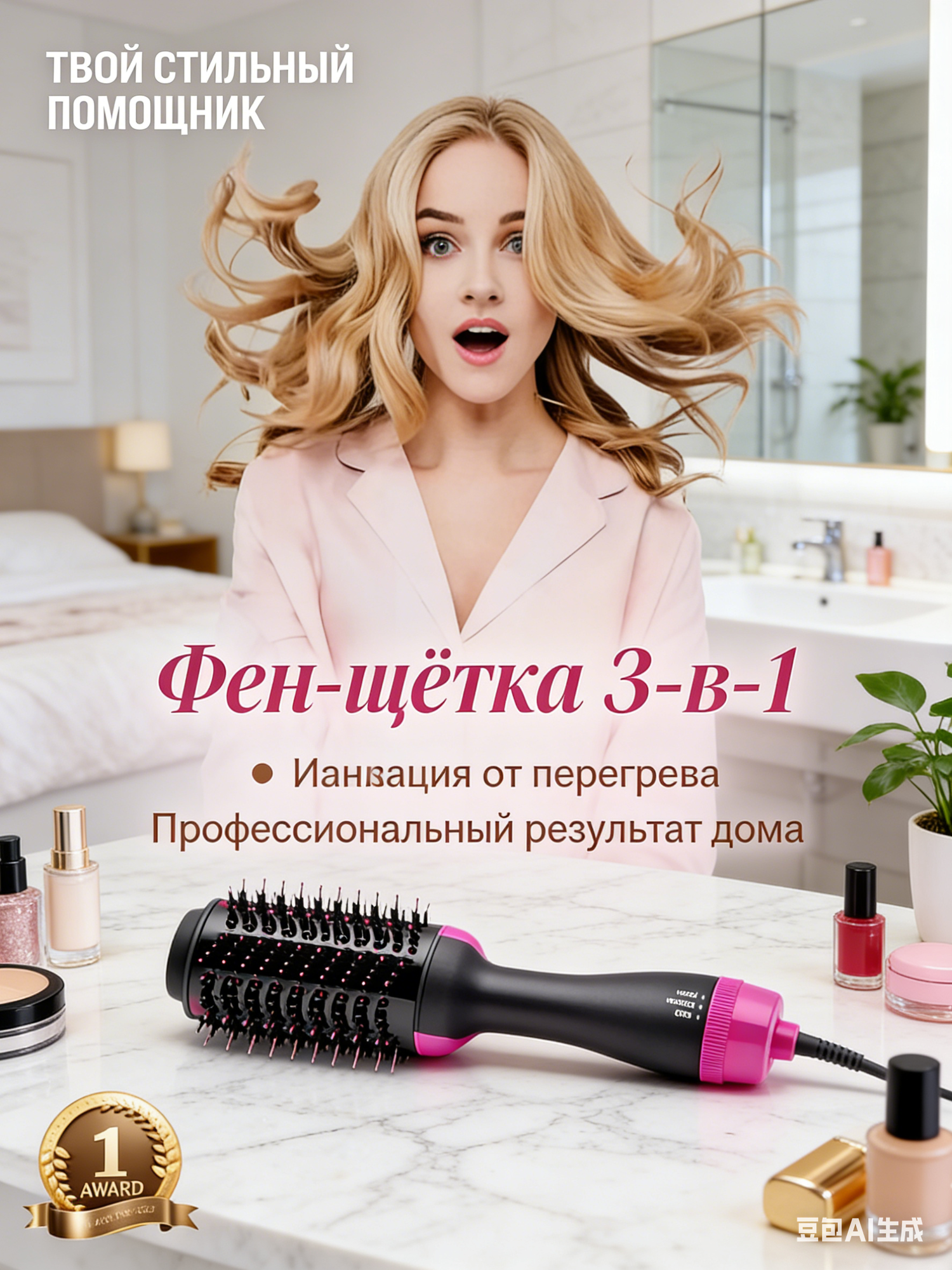 Фен-щетка для волос / Расческа с ионизацией One Step Фен-щётка (расчёска-фен) для волос Hair Dryer 3 в 1