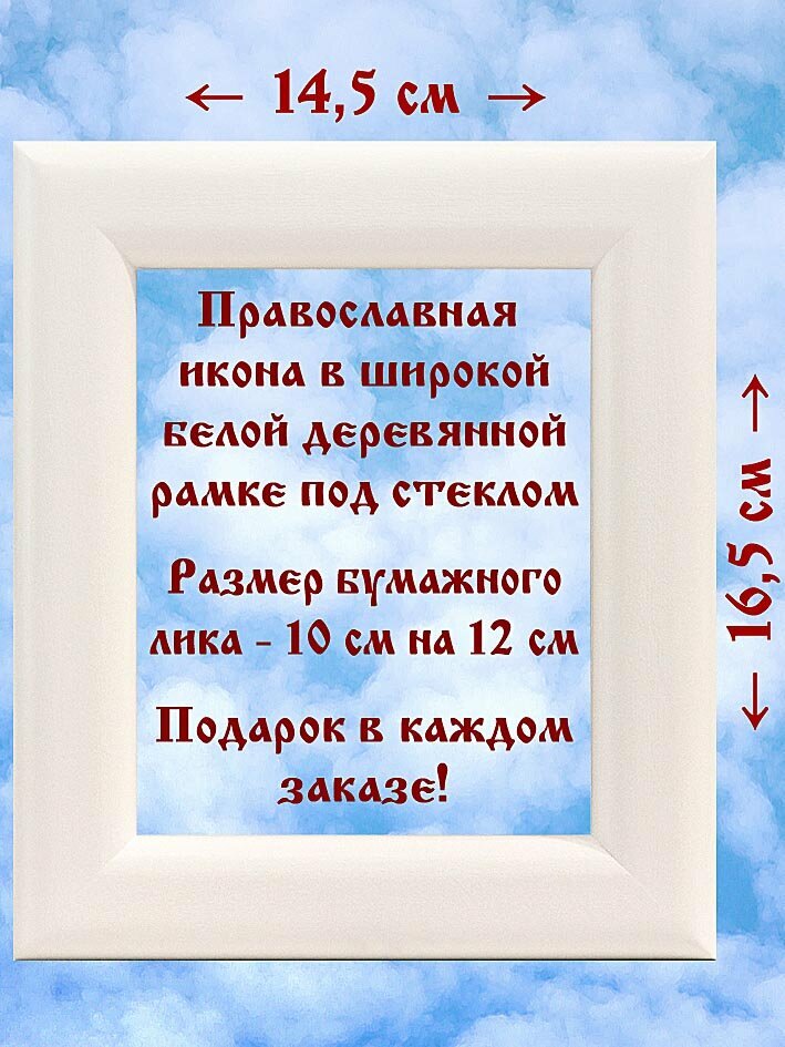Благоверные князья Петр и Феврония Муромские (лик № 015), икона в широкой белой деревянной рамке 14,5*16,5
