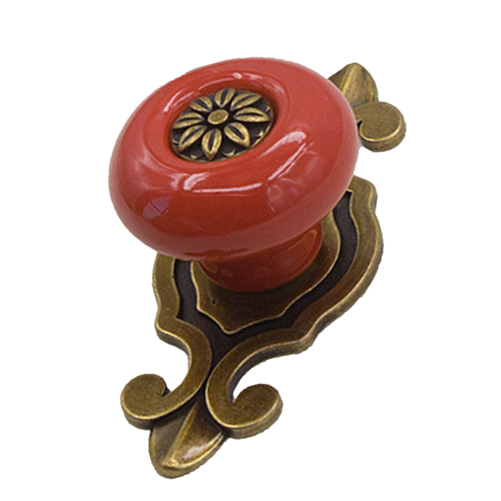 Винтажная керамическая дверная ручка для ящика, шкафа, гардероба (бронзово-красная).