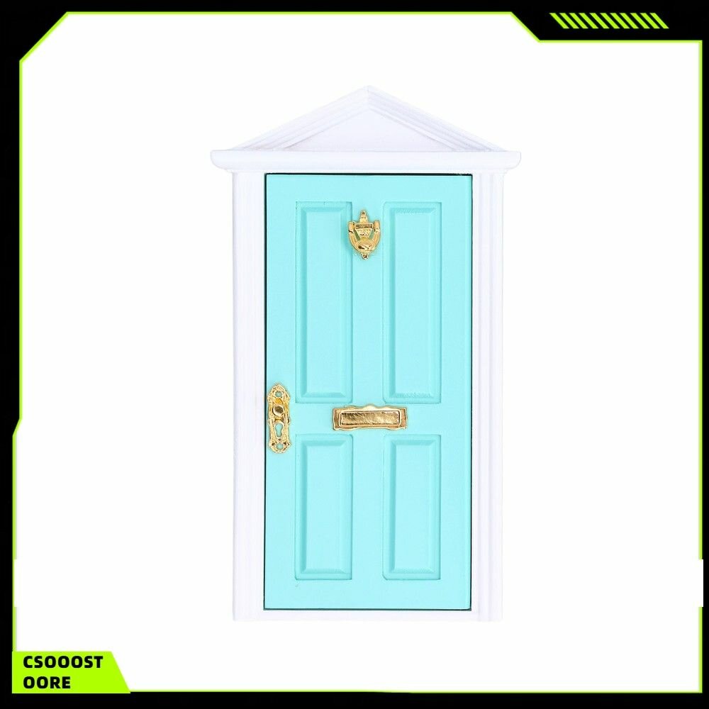 Мини-деревянная дверь для кукольного домика 1:12, мятно-зеленая