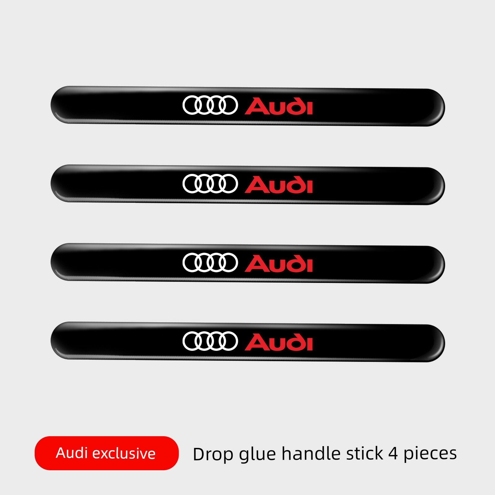 Черная основа, Audi белая эмблема красный английский текст, комплект 4 шт. (бамперные полосы) для моделей Audi Q6 Q5 Q4