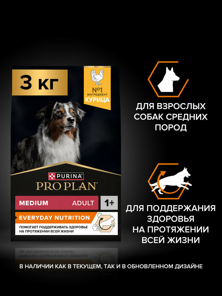Сухой корм PRO PLAN® EVERYDAY NUTRITION для взрослых собак средних пород с курицей, 3 кг