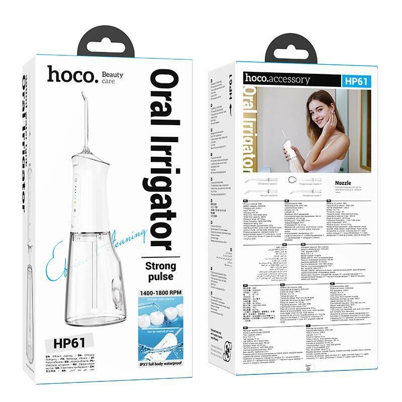 Портативный ирригатор для полости рта Hoco HP61 Oral Irrigator, 5 насадок, 390 ml, 2000 mAh, Белый