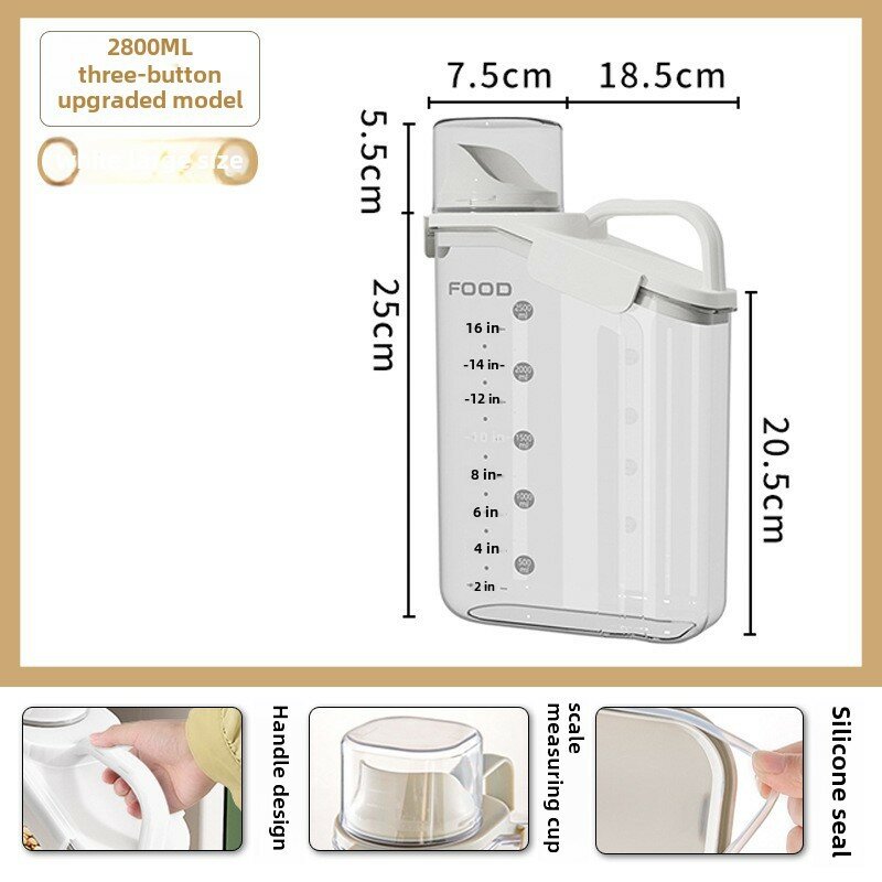 Бочка для риса домашнего использования, оптовая продажа, герметичный бак, контейнер для хранения, емкость для зерен и бобов, белый, большой, 2800 мл, пищевой класс PS