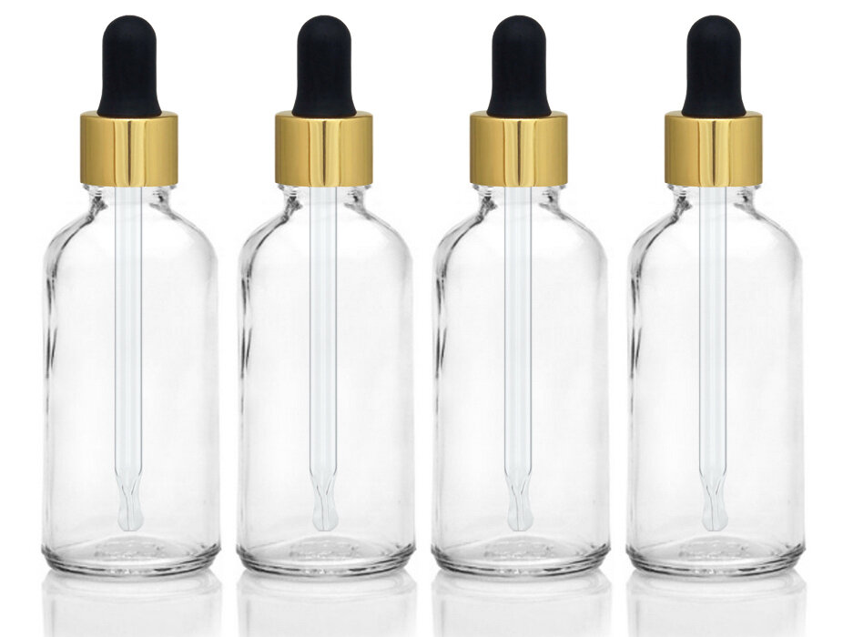 Дорожный флакон/Пустой флакон/Флакон для масла и сыворотки /Флакон косметический с пипеткой 50 мл, 4 шт прозрач. голд