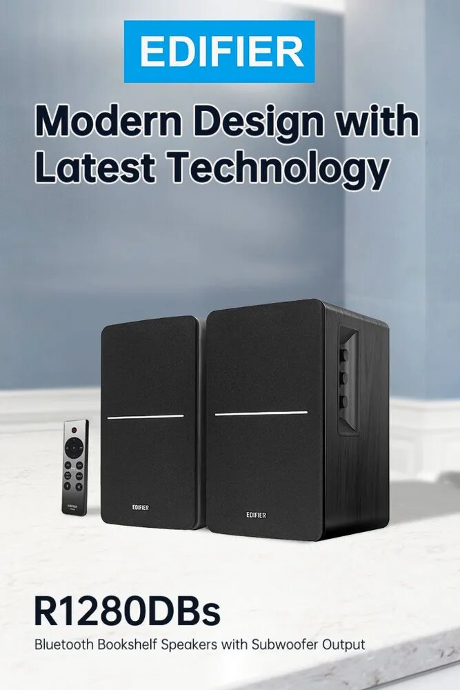 Колонки для компьютера 2.0 Edifier R1280DBs, Bluetooth, 42 Вт, черный , Европейская вилка