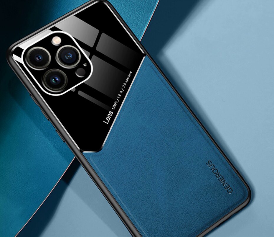 Чехол-панель MyPads для iPhone 14 Pro из силикона со вставками из эко-кожи и оргстекла синий