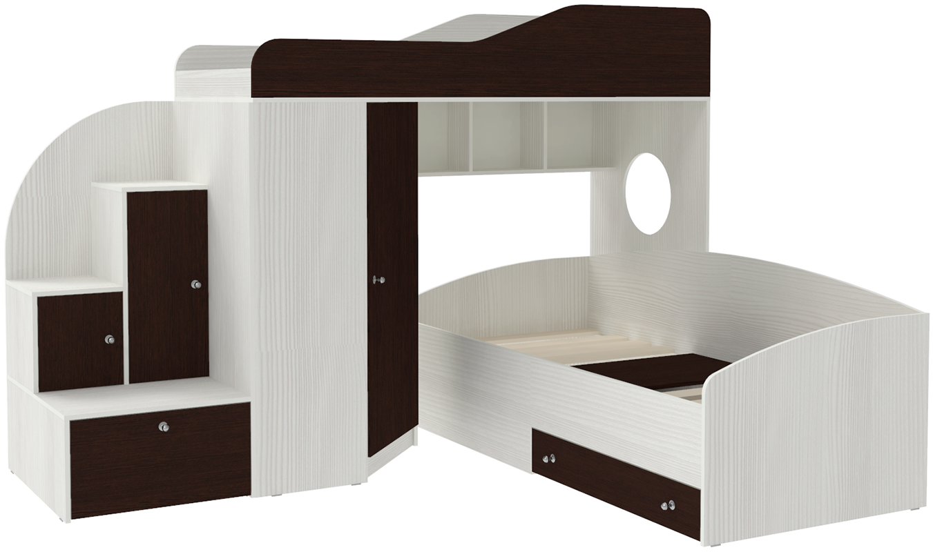 Кровать чердак Кадет 2 Белое Дерево - Венге