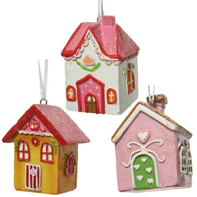 Набор елочных игрушек Домики городка Эшвилл 6 см, 3 шт, подвеска, Kaemingk, 514743-набор