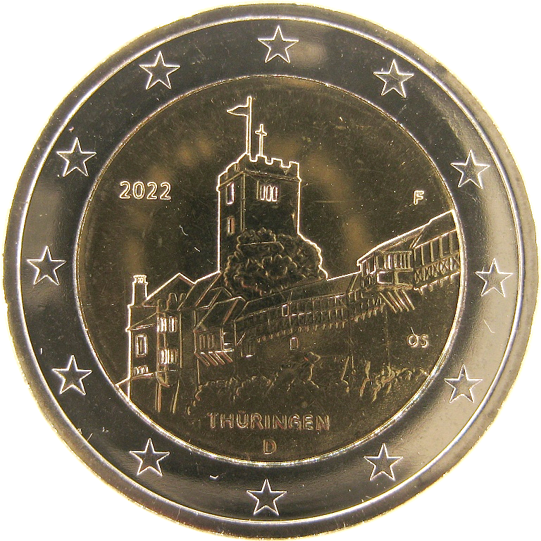 Германия 2 евро 2022 Тюрингия (Замок Вартбург)