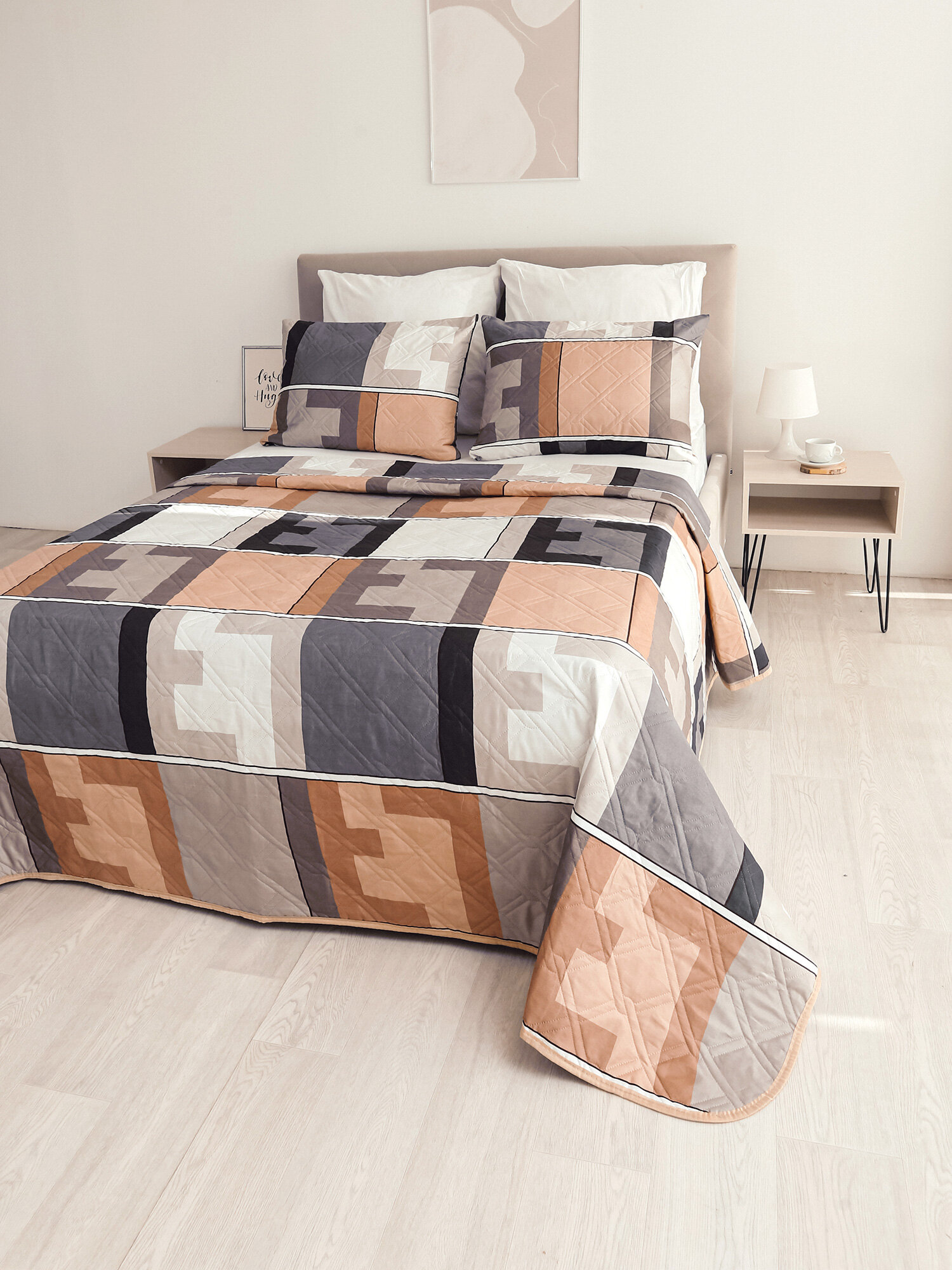 Покрывало из полисатина PLB-018 Elintale (персиковый-серый), Покрывало 180x215