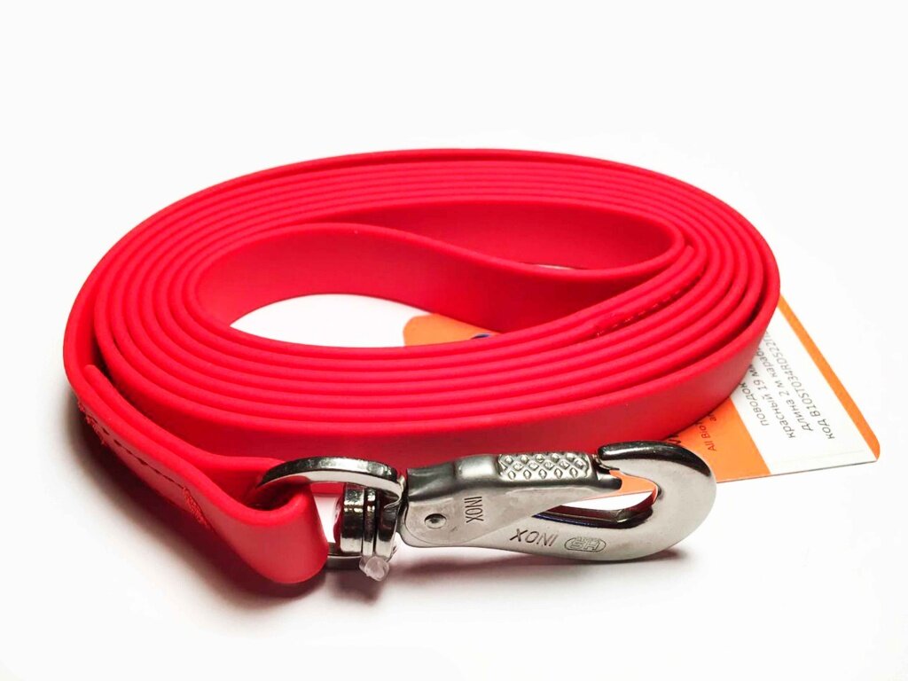 Поводок из биотана красный 2,4-2,7 мм х 19 мм карабин нерж. сталь плоский 75 мм 5 м