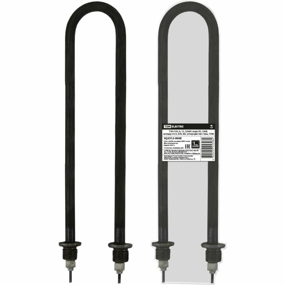 ТЭН-100 TDM ELECTRIC А, 13, 5.0кВт, вода Р, 220В, штуцер G1/2, R30, Ф2, углеродистая сталь SQ2512-0008, для нагрева воды