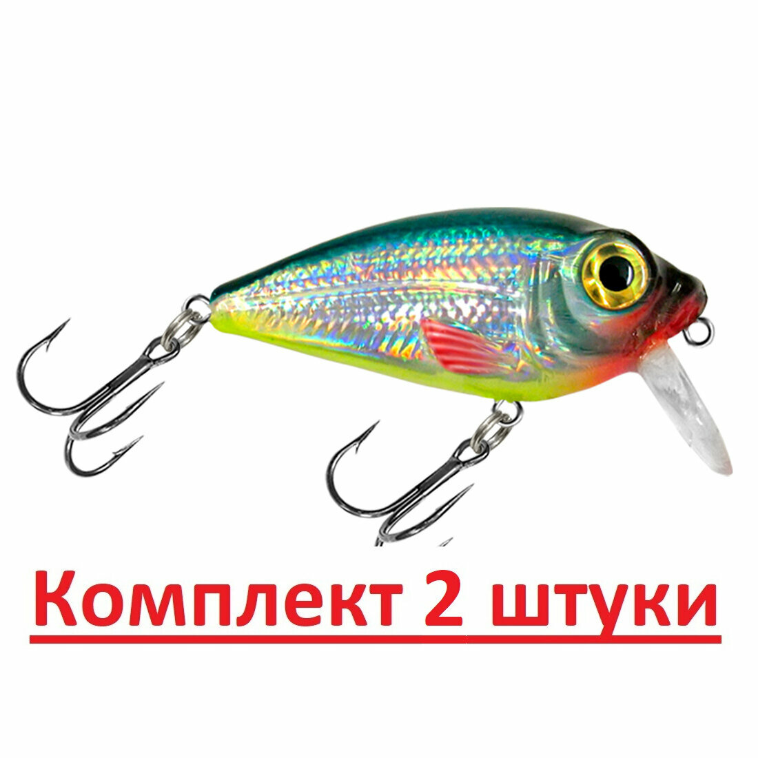 Воблер AQUA ЖУК 37mm, цвет 107 (зелено-желтый серебристик), 2 штуки