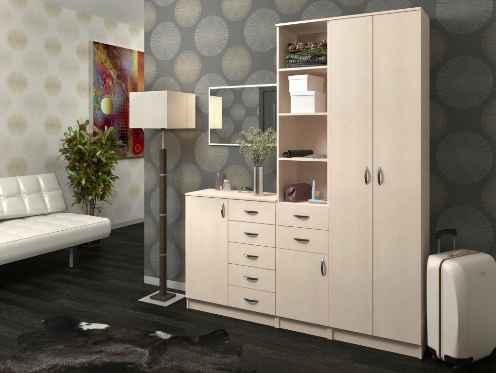 Прихожая Горизонт-8 Дуб Молочный для одежды 180*220*36