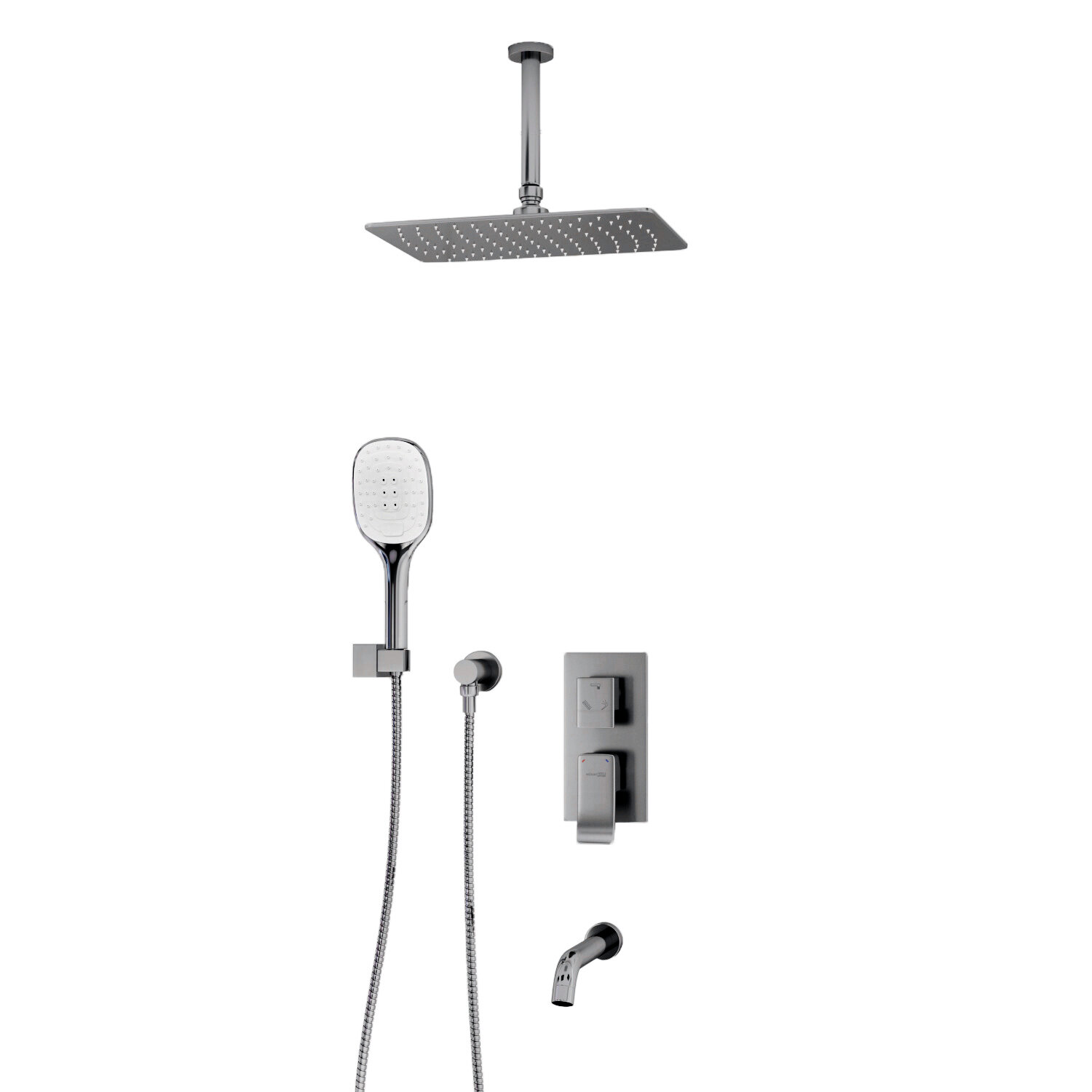 Встраиваемый комплект для ванны с верхней душевой насадкой, лейкой и изливом, хром, WassserKRAFT A171668
