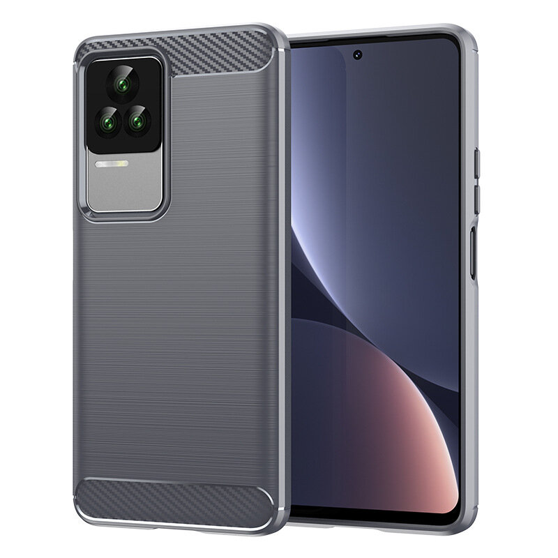 Чехол-бампер MyPads из силикона для Xiaomi Redmi K40S / Poco F4 с матовой отделкой под карбон серая