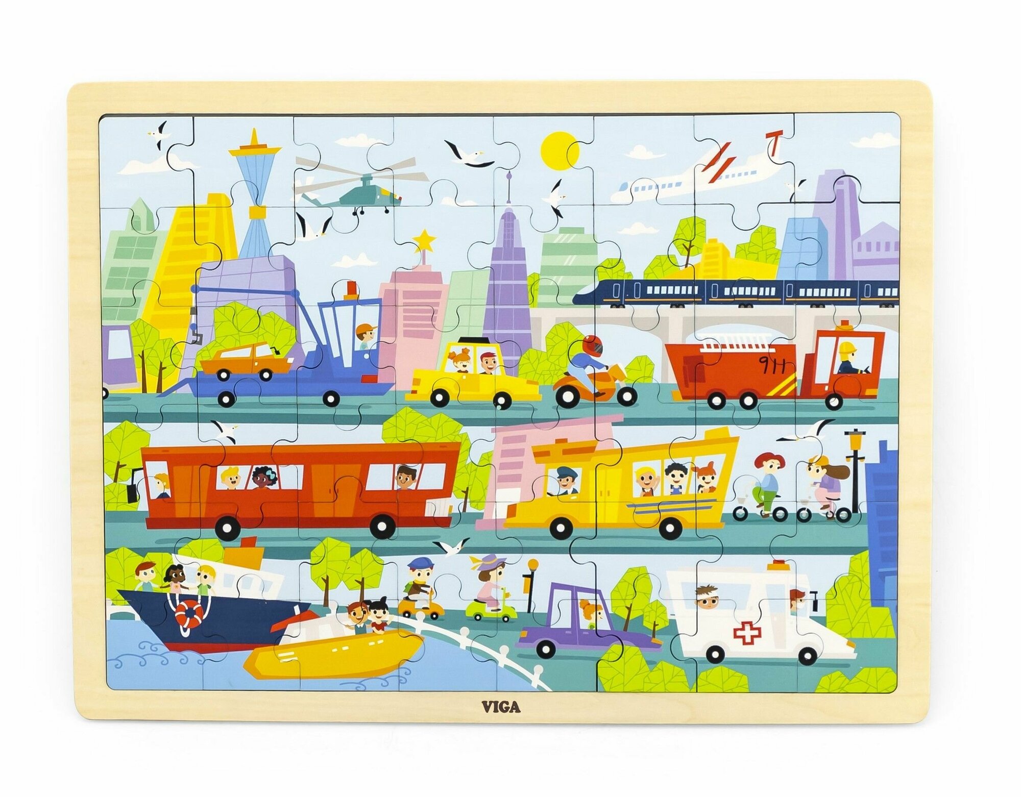 Развивающие игрушки из дерева Viga Toys Пазлы "Транспорт" (48 элементов)