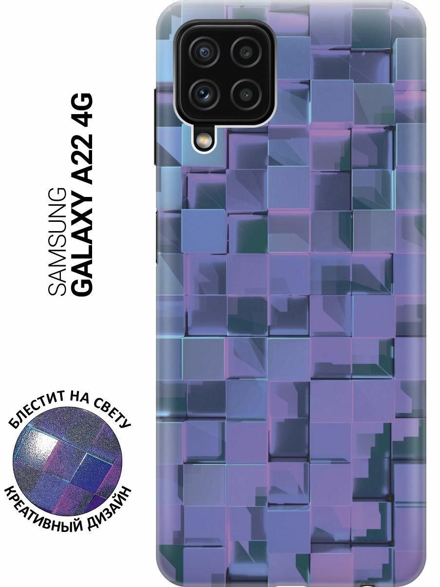 Силиконовый чехол на Samsung Galaxy A22, M32, M22, Самсунг А22, М32, М22 с эффектом блеска "Синие блоки"