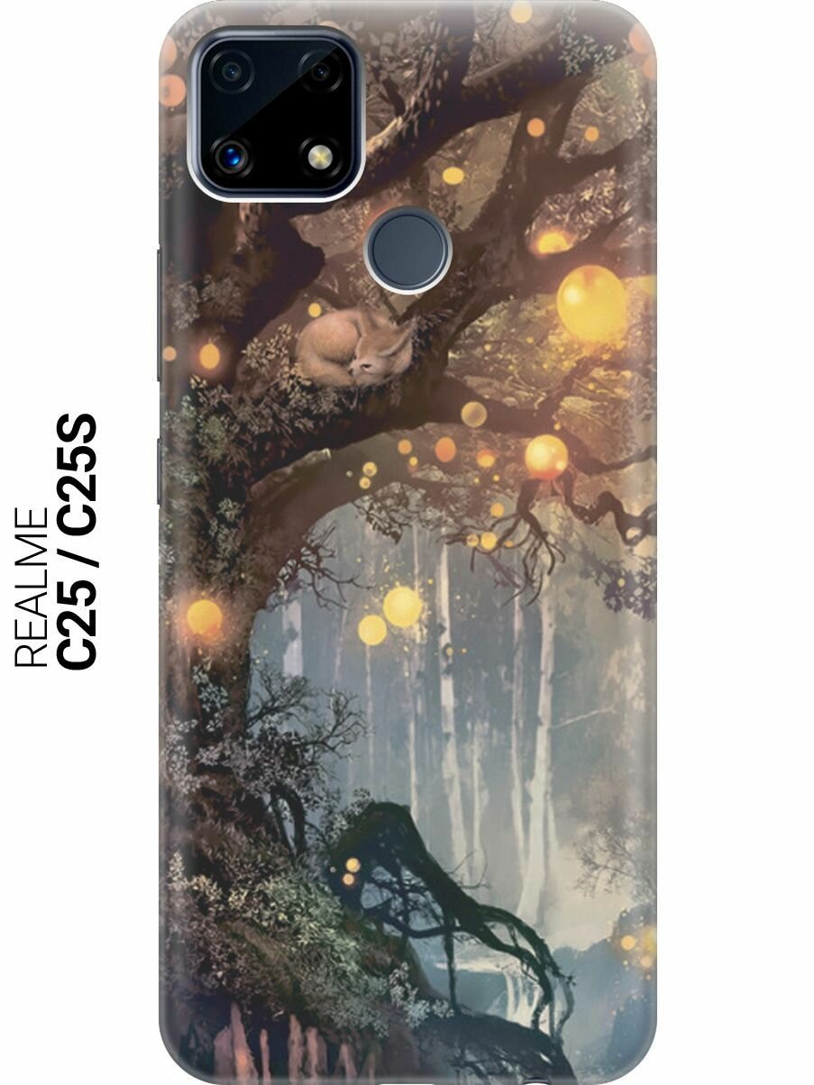 Силиконовый чехол на Realme C25, C25S, Рилми С25, С25с с принтом "Лиса на древе"