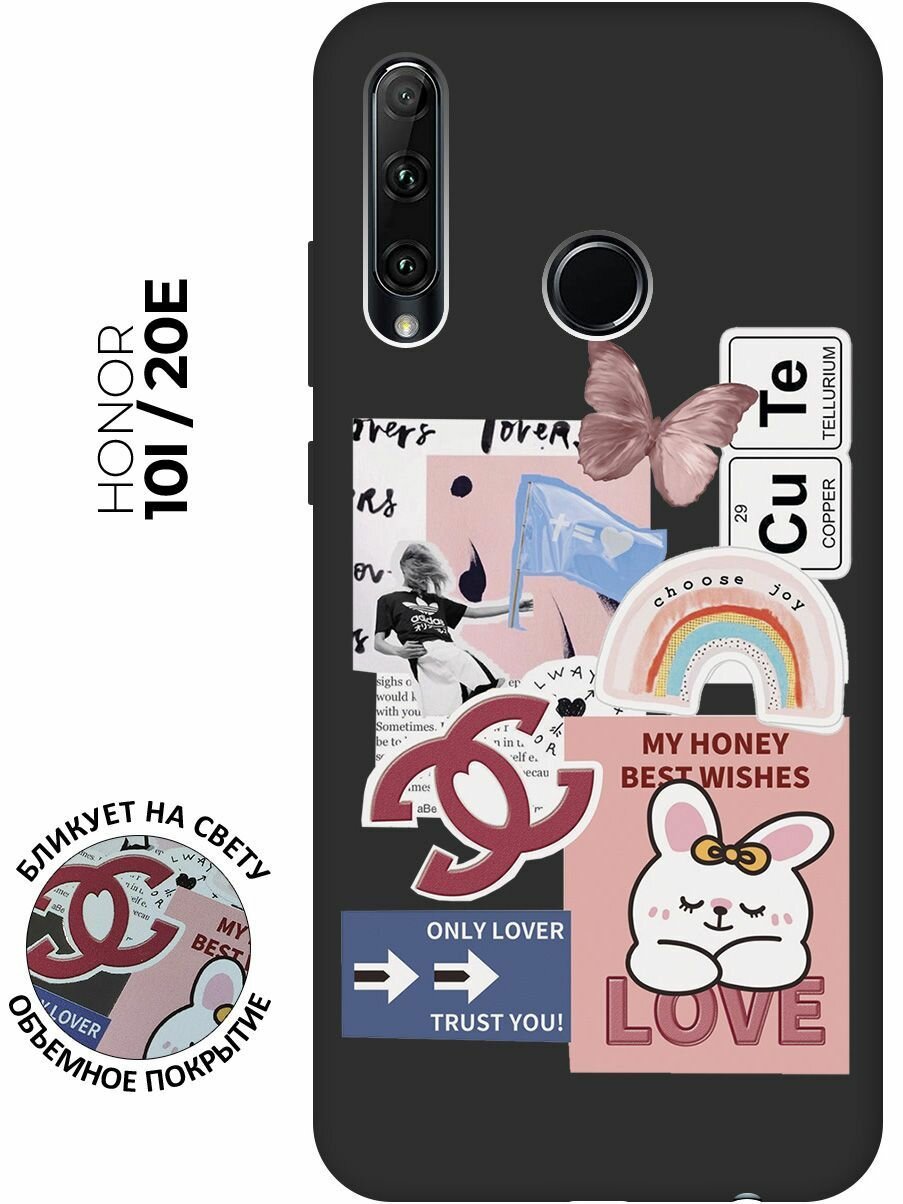 Матовый чехол Cute Stickers для Honor 10i / 20e / Хонор 10 ай / 20е с 3D эффектом черный