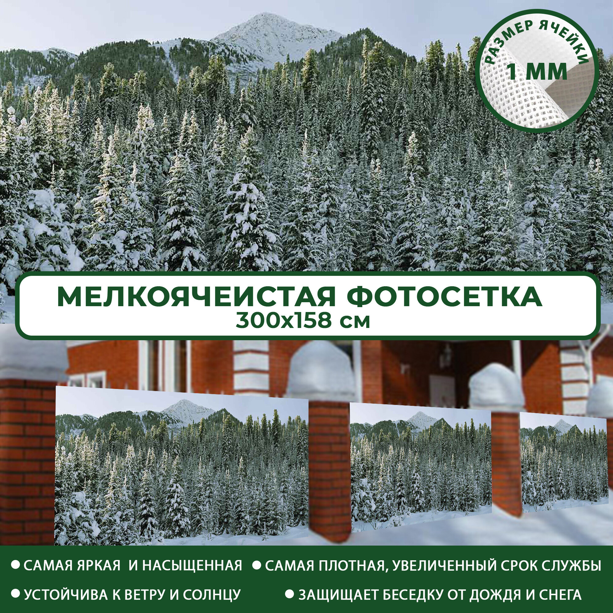 Фотосетка Мечта для забора беседки террасы 300x158 см, "Зимний лес" , фотофасад для дома дачи сада