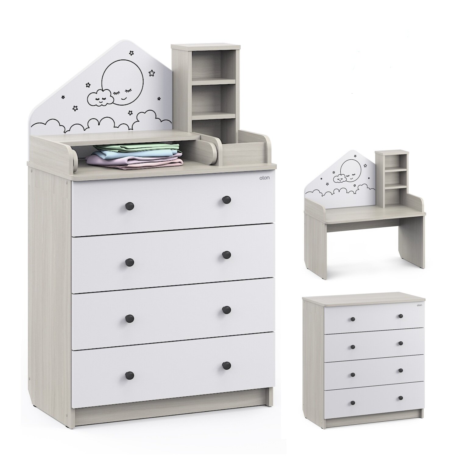 Комод Сириус "ALF" трансформер с шариковыми направляющими 4 ящика ясень шимо светлый-белый