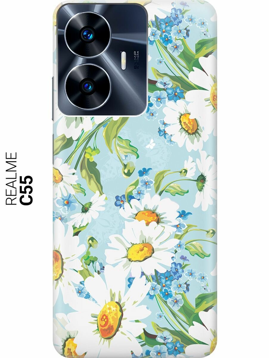 Силиконовый чехол на Realme C55, Рилми С55 с принтом "Поле ромашек"