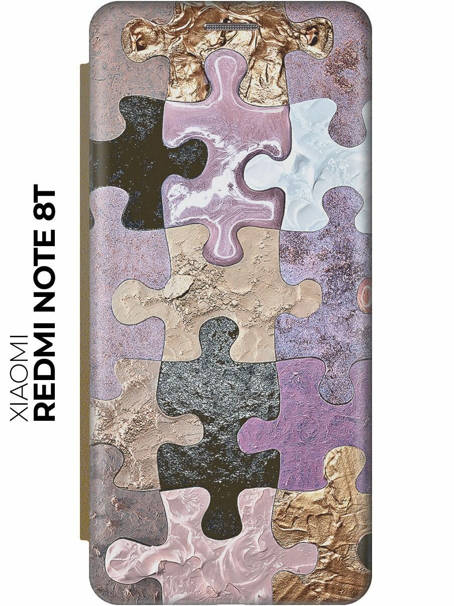 Чехол-книжка Розовый пазл на Xiaomi Redmi Note 8T / Сяоми Редми Ноут 8Т золотой
