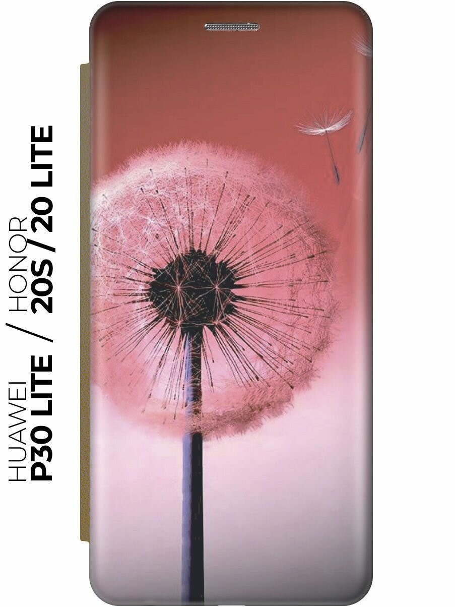 Чехол-книжка Розовый одуванчик на Honor 20 Lite / 20s / Huawei P30 Lite / Хуавей П30 Лайт / Хонор 20 Лайт / 20s золотой