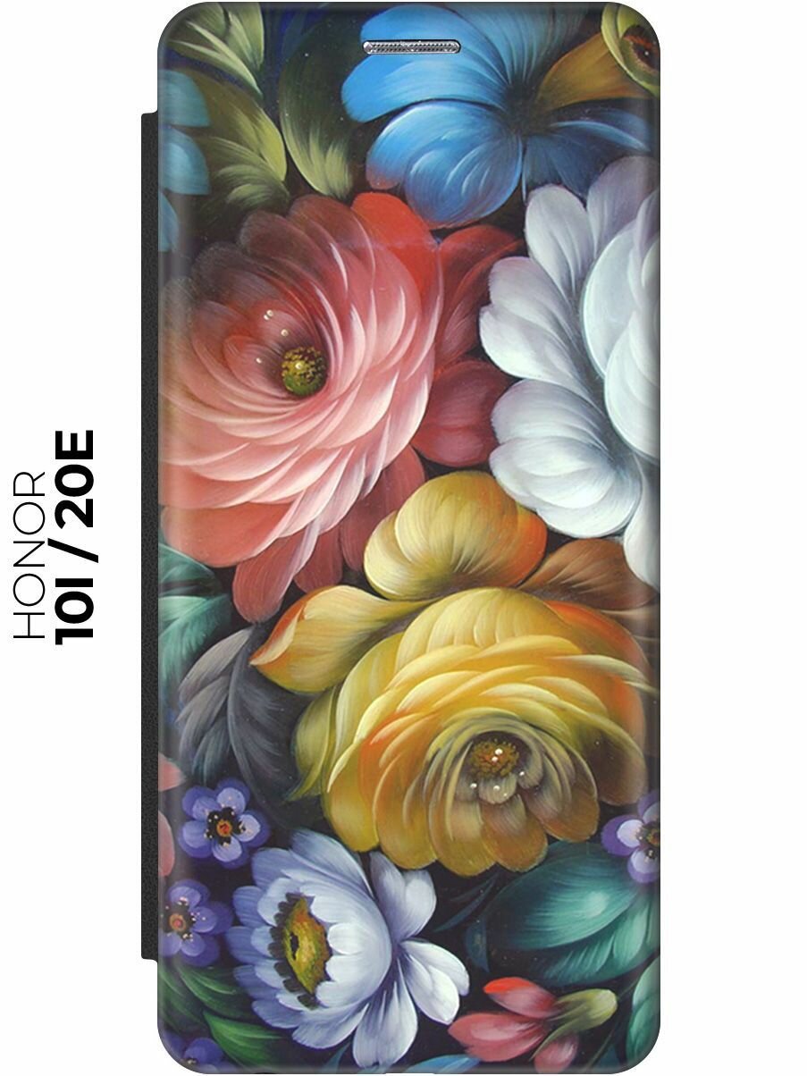 Чехол-книжка Цветочная роспись на Honor 10i / 20e / Хонор 10 ай / 20е черный