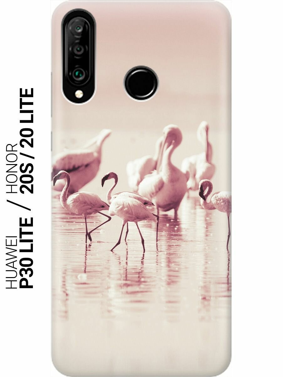 Силиконовый чехол на Huawei P30 Lite, Honor 20 Lite, Honor 20s, Хуавей П30 Лайт, Хонор 20 Лайт, Хонор 20s с принтом "Розовые фламинго"