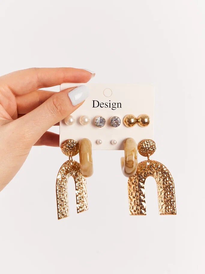 Комплект серег, пластик, жемчуг имитация