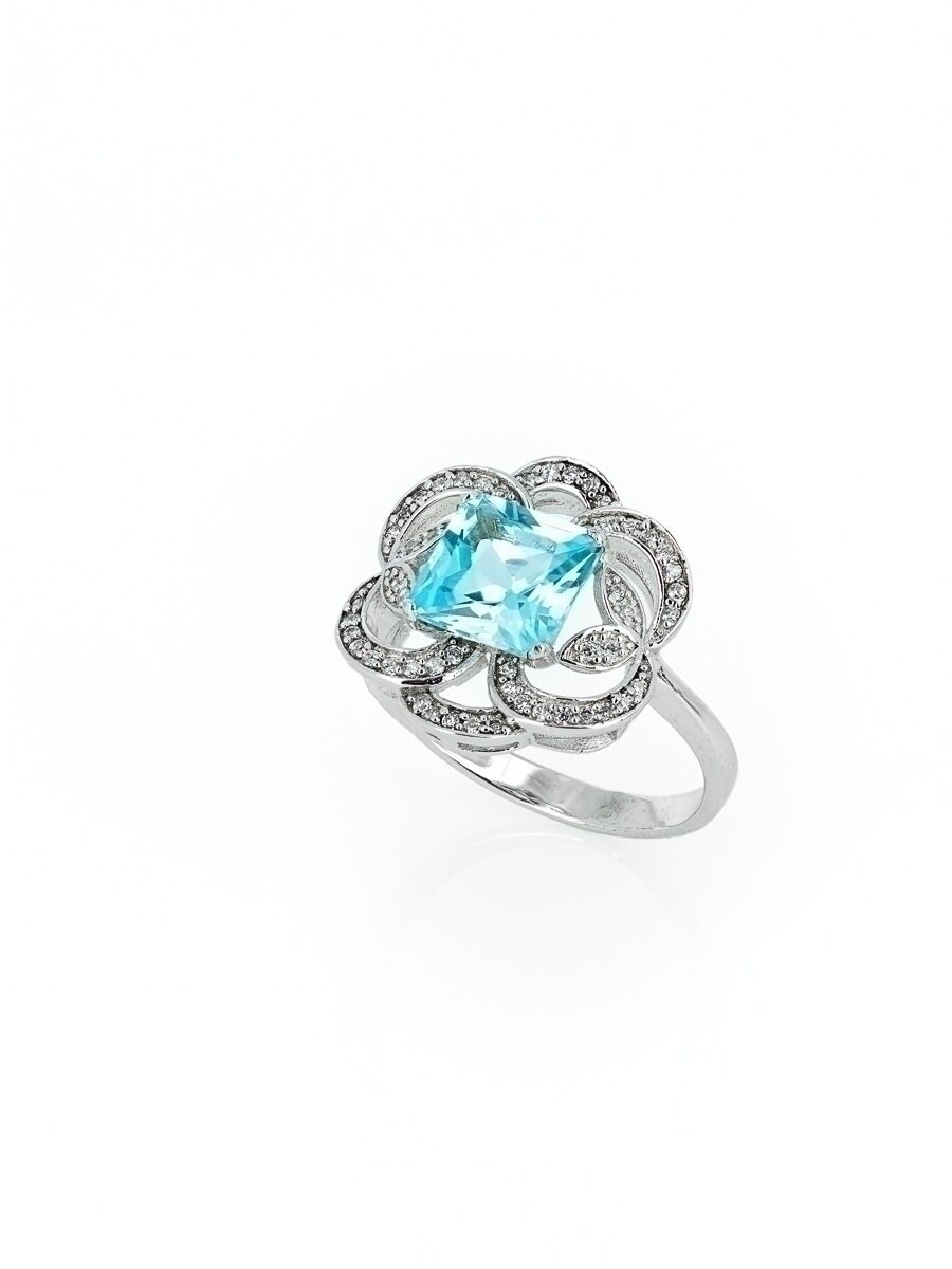 Кольцо, серебро, 925 проба, родирование, топаз, фианит