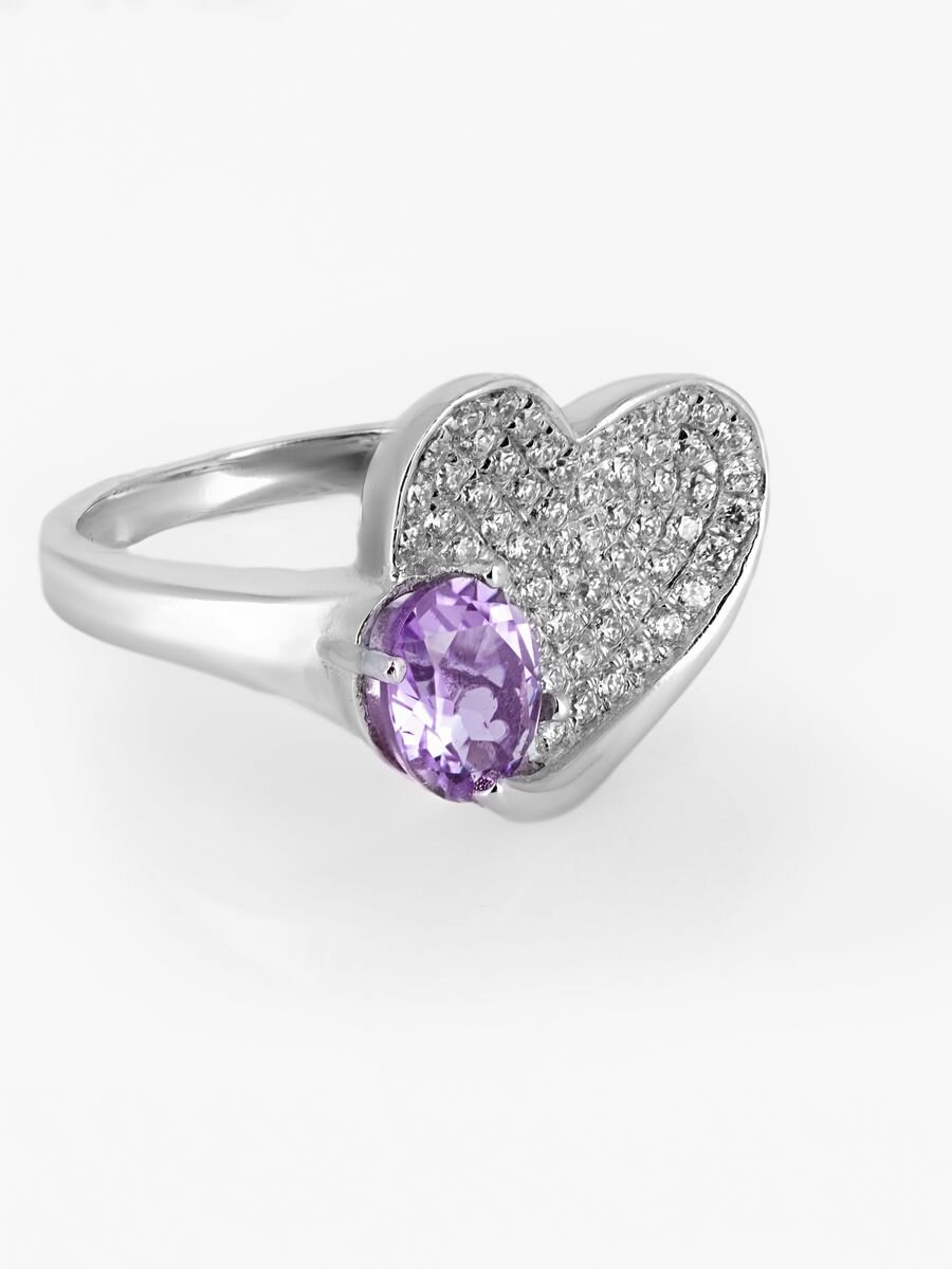 Кольцо, серебро, 925 проба, родирование, топаз, фианит, аметист