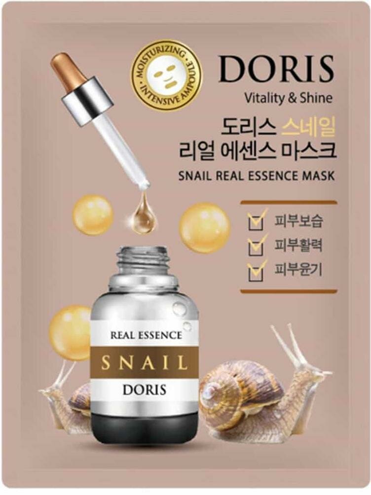 Jigott Doris Real Essence Mask Snail Тканевые маски для лица с экстрактом Слизи улитки 25 мл 10 шт
