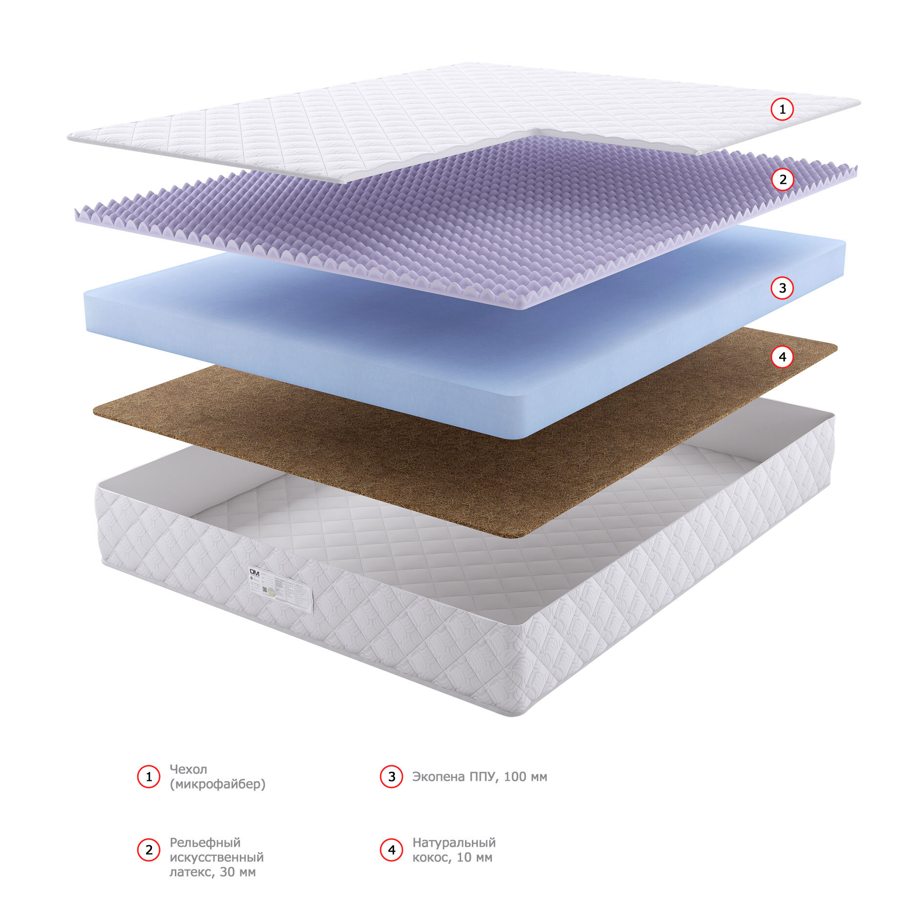 Матрас Dream Master Кантри 21 160х200 высота 15 см анатомический жесткий мягкий кокосовый Беспружинный