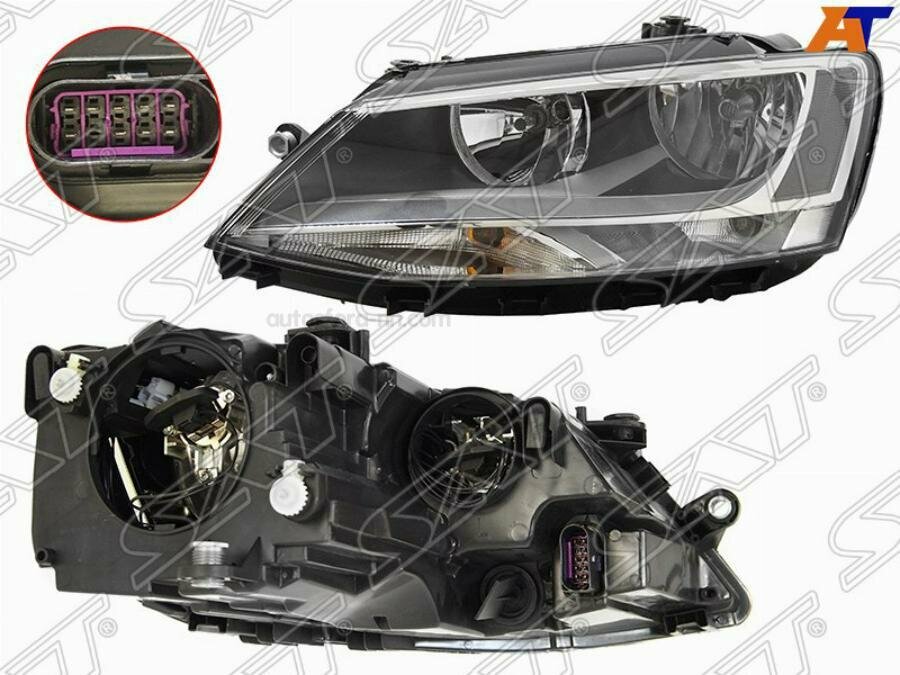 SAT ST44111G6L Фара Volkswagen Jetta 10-19 (Слева/ Галоген/ С электрокорректором)