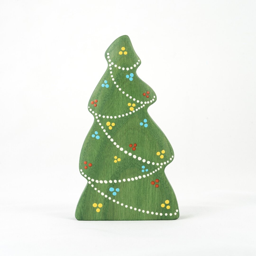 Мастерская Михеевых / Развивающая игрушка Фигурка Ель большая с гирляндами / деревянные игрушки / интерьерное украшение