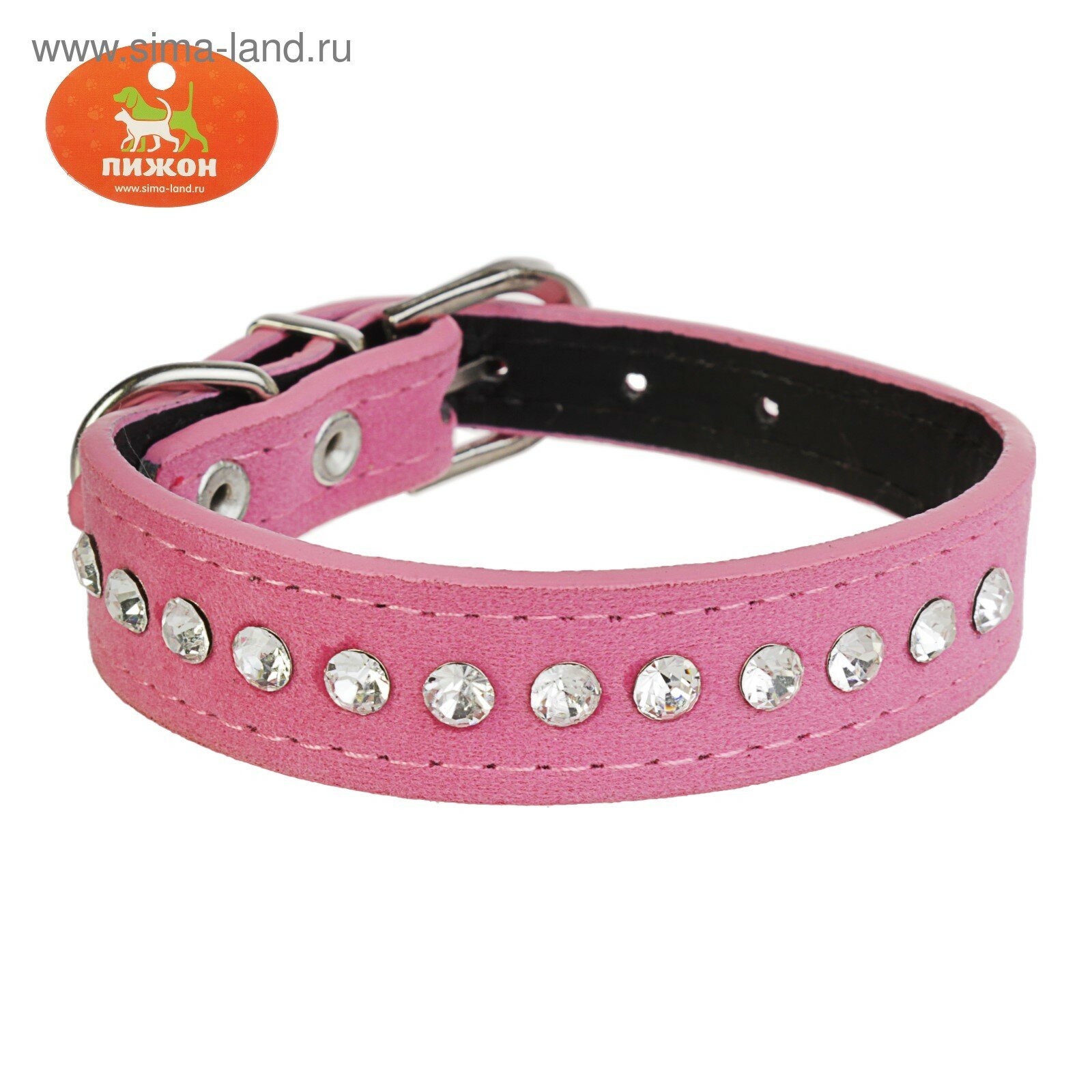 Ошейник "Бархат и стразы", 31 х 1,3/2 см, ОШ 22-28 см, розовый, 3110298
