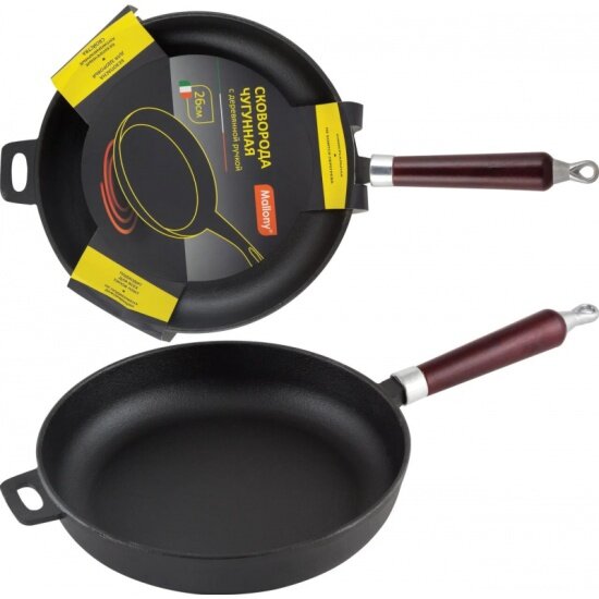 Сковорода чугунная Mallony CIF26-W с деревянной ручкой, 26 см