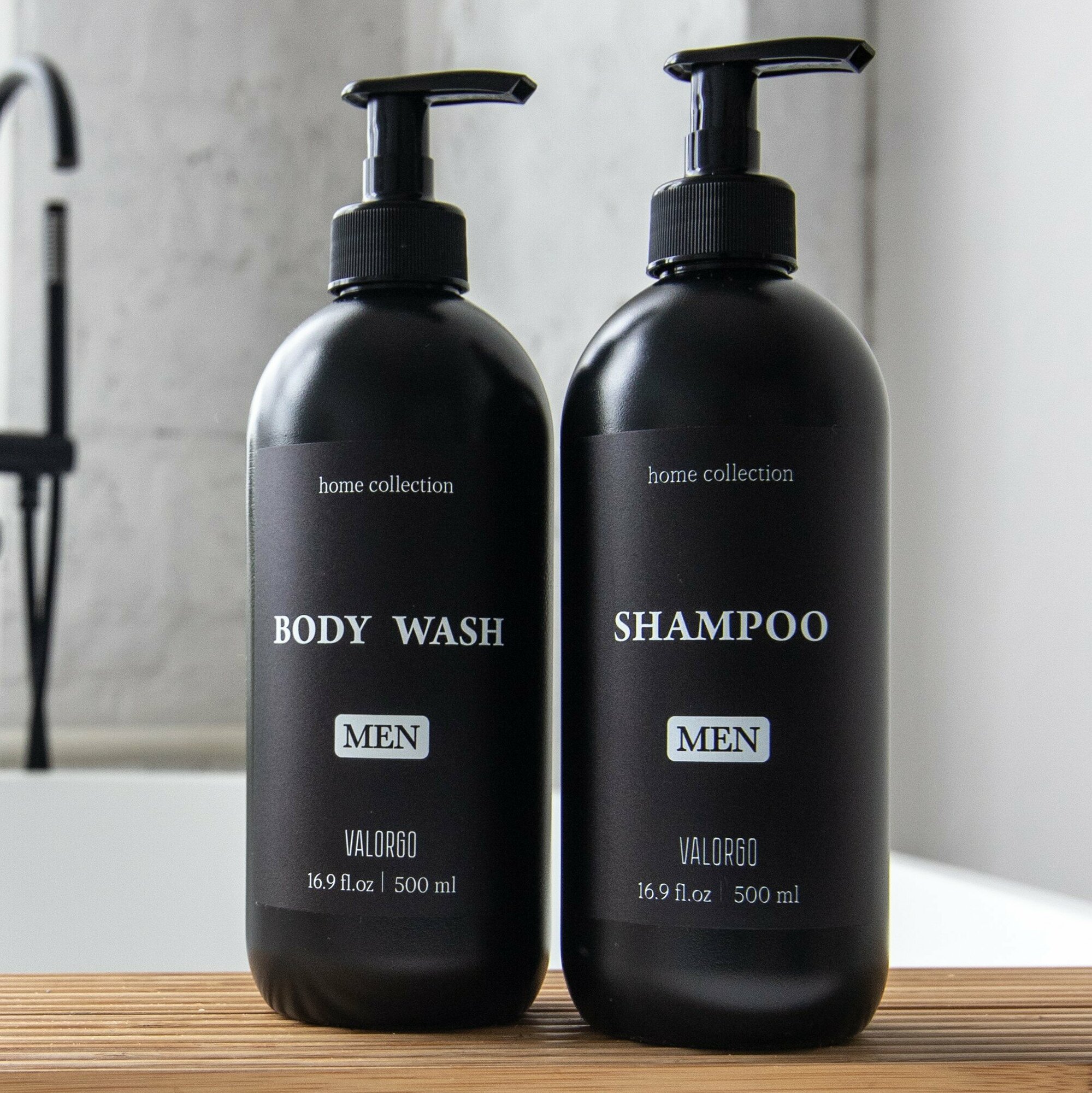 Набор черных флаконов для ванной VALORGO, 2 штуки по 500 мл, надписи на английском