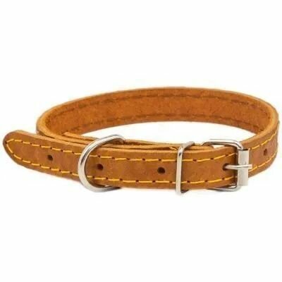 HOMEPET Ошейник для собак кожаный, простроченный, с тиснением, 15 мм х 27-37 см, Ромбы, янтарь