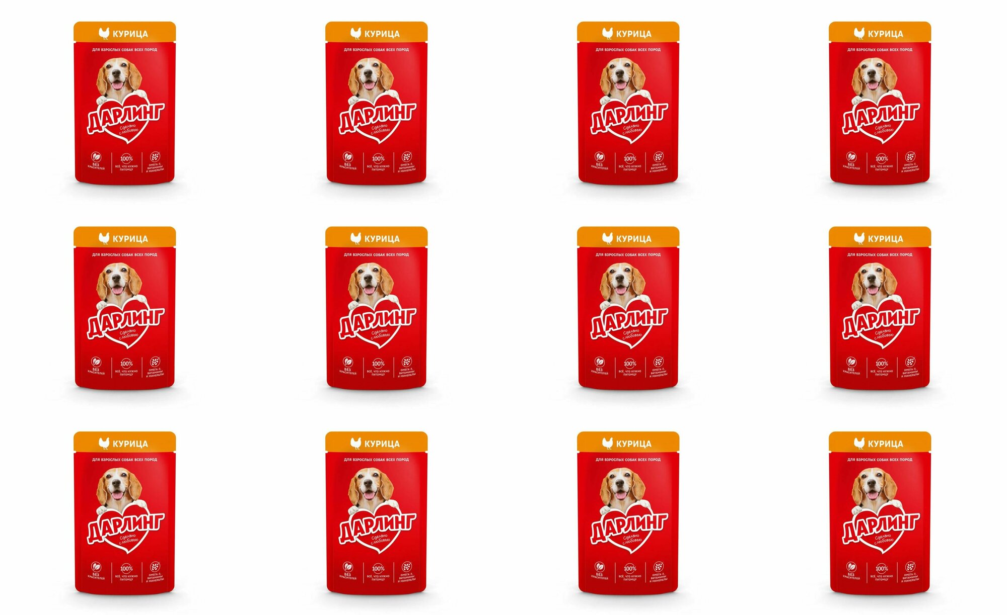 Дарлинг влажный корм для взрослых собак, с курицей в подливе, 75 г, 12 шт