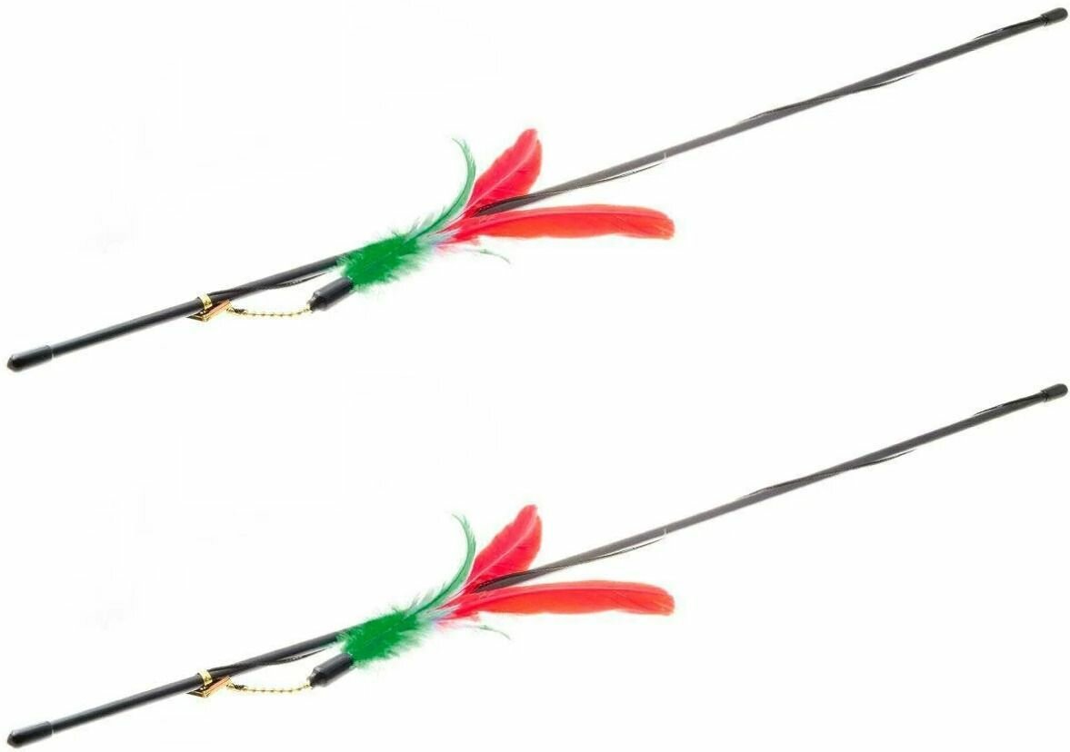 V.I.Pet Игрушка для кошек Удочка-дразнилка Гусиное перо, 50 см, 2 шт