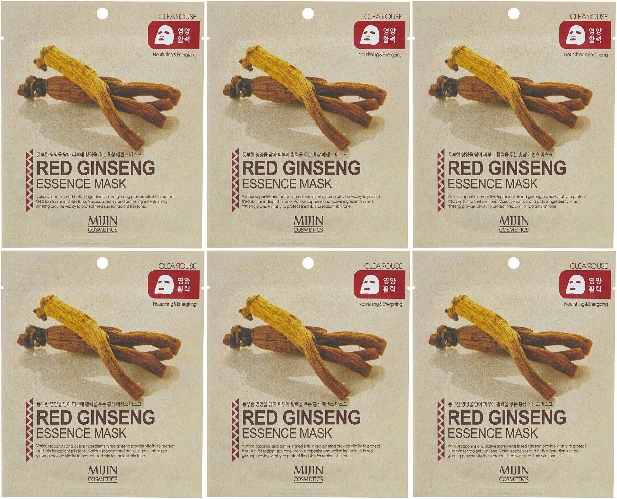 Mijin Маска тканевая для лица RED GINSENG ESSENCE MASK 25 мл, 6 шт