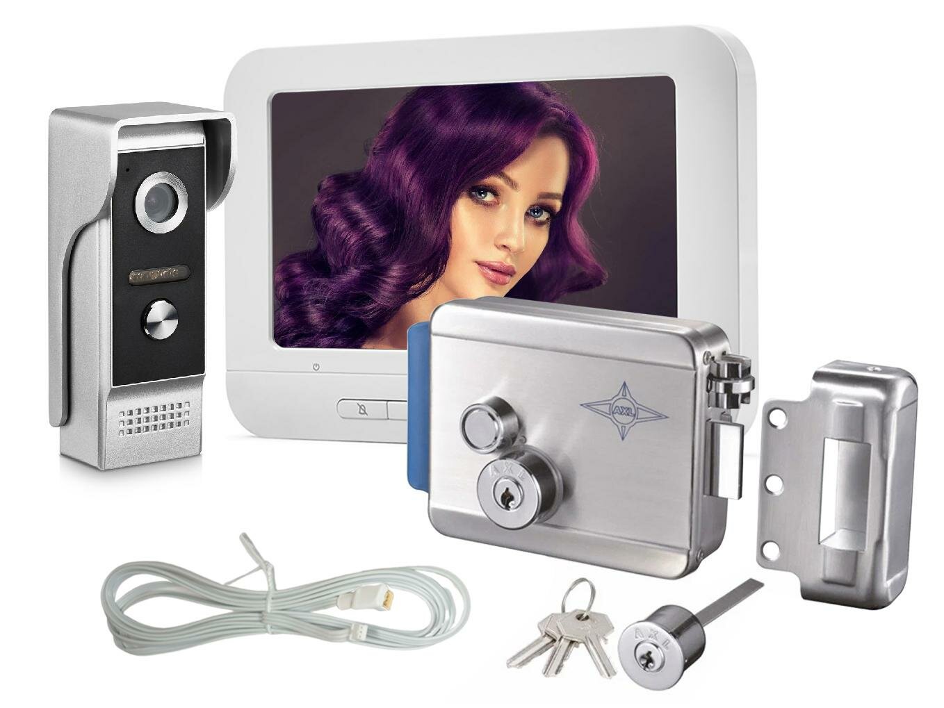 Комплект домофон - электромеханический замок: ЕП-(7100) + Lock-AX091 (S15611KOM) (домофон и замок для калитки)